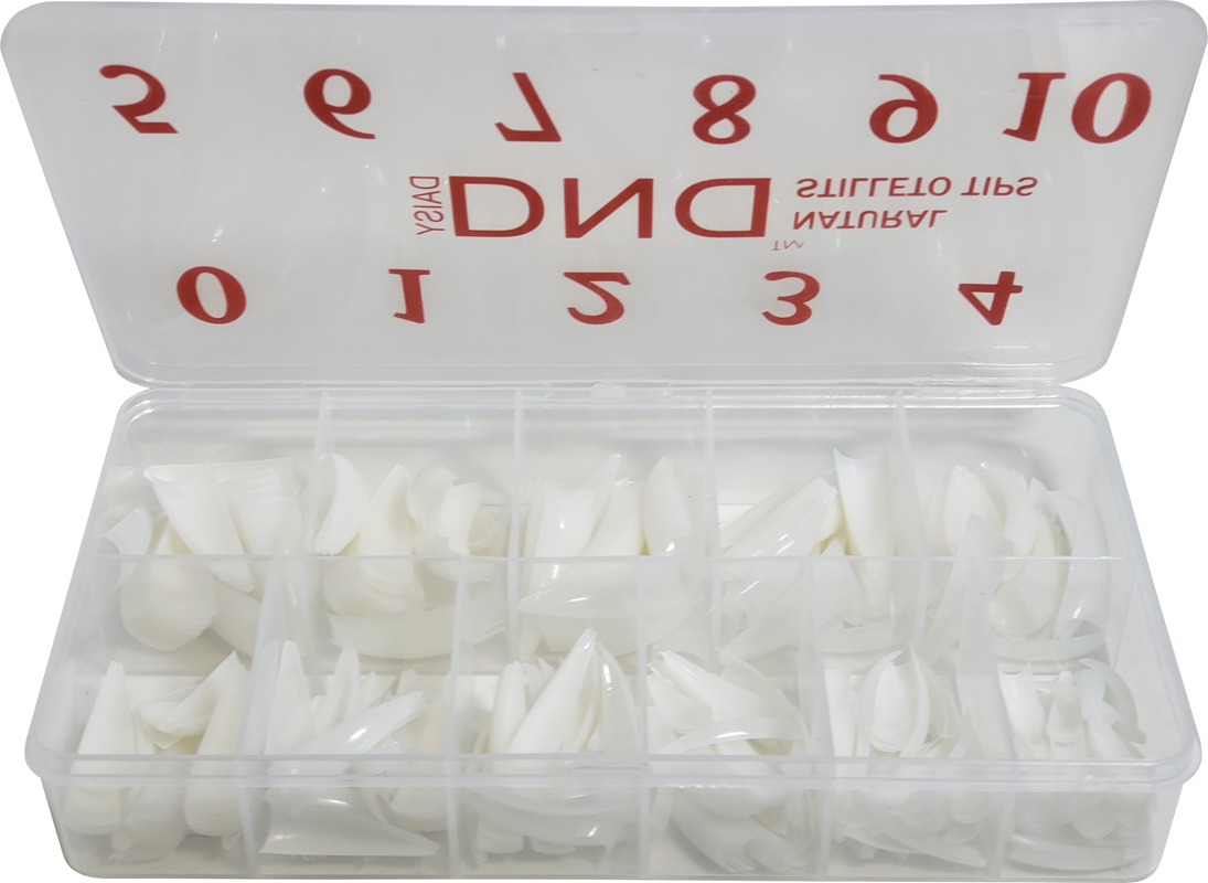DND Natural Stiletto Tips Size 0 to 10 (550 Nail Tips)