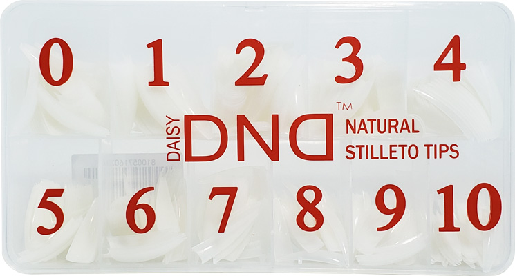 DND Natural Stiletto Tips Size 0 to 10 (550 Nail Tips)